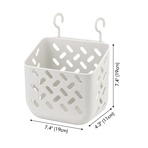 Lunmore Plastic Hanging Shower Caddy Basket, Bathroom Organizing Basket with Hook, Bedside Organizer for Bathroom, Kitchen, Dorm Room (2 Pcs, White-Gray)