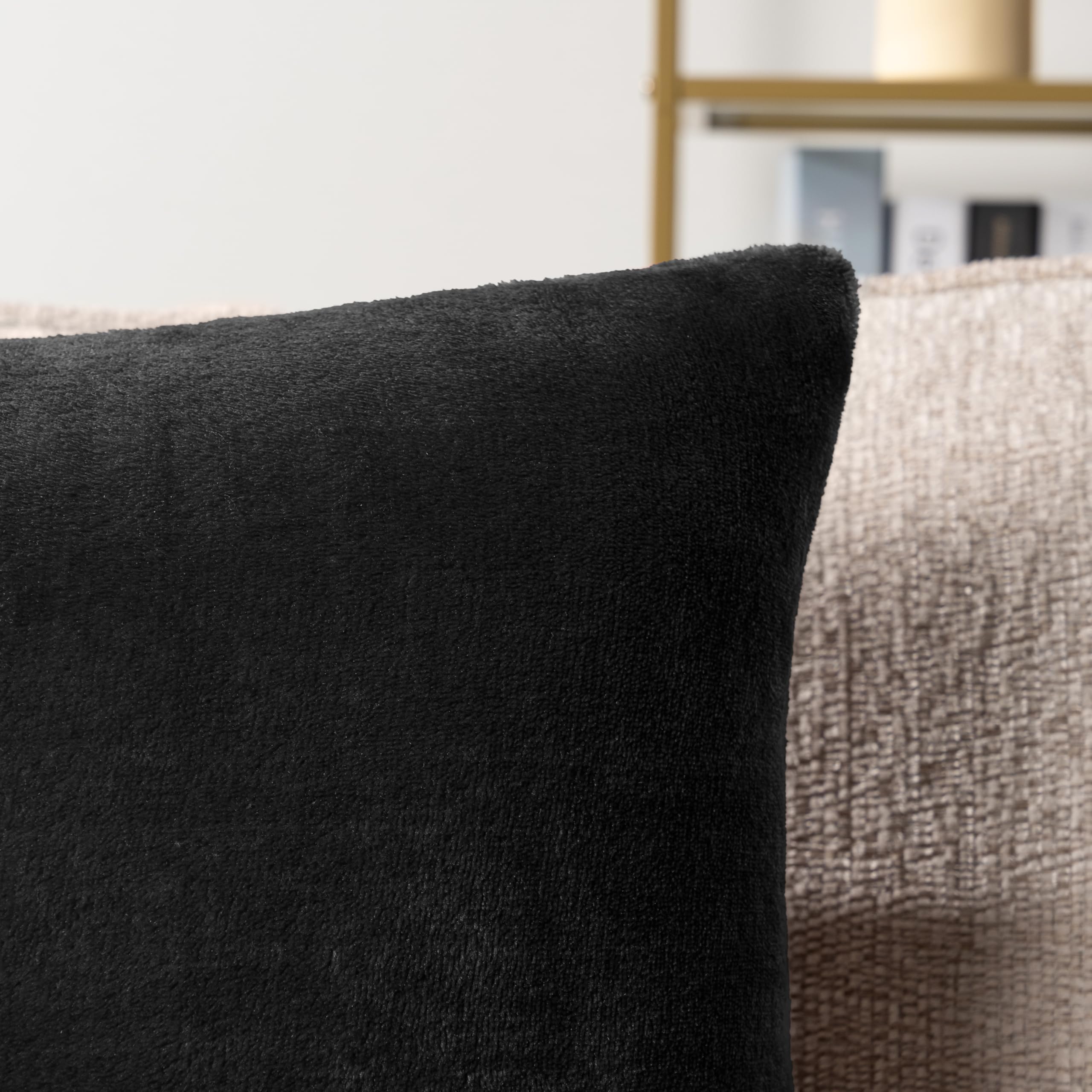PAVILIA Black Throw Pillow Covers 18x18 Set of 2, Decorative Pillow Cases for Bed Sofa Couch, Boho Aesthetic Accent Decor Cushion for Bedroom Living Room, Velvet Square Euro Sham Covers, Solid Black