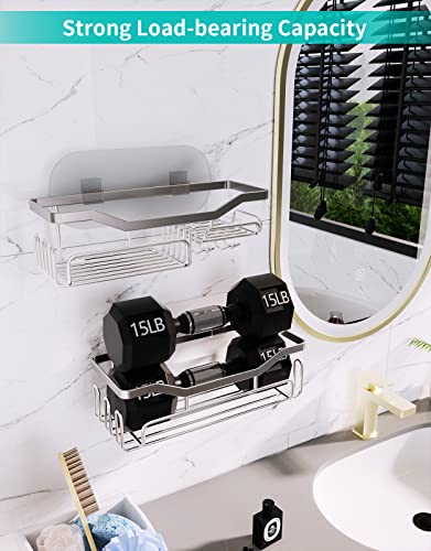 HapiRm Shower Caddy Bathroom Organizer Shelf Build in Shampoo Holder, No Drilling Rust Proof Stainless Steel Shower Storage Rack with 11 Hooks for Hanging Shower Ball and Razor