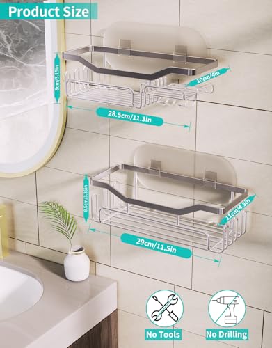 HapiRm Shower Caddy Bathroom Organizer Shelf Build in Shampoo Holder, No Drilling Rust Proof Stainless Steel Shower Storage Rack with 11 Hooks for Hanging Shower Ball and Razor