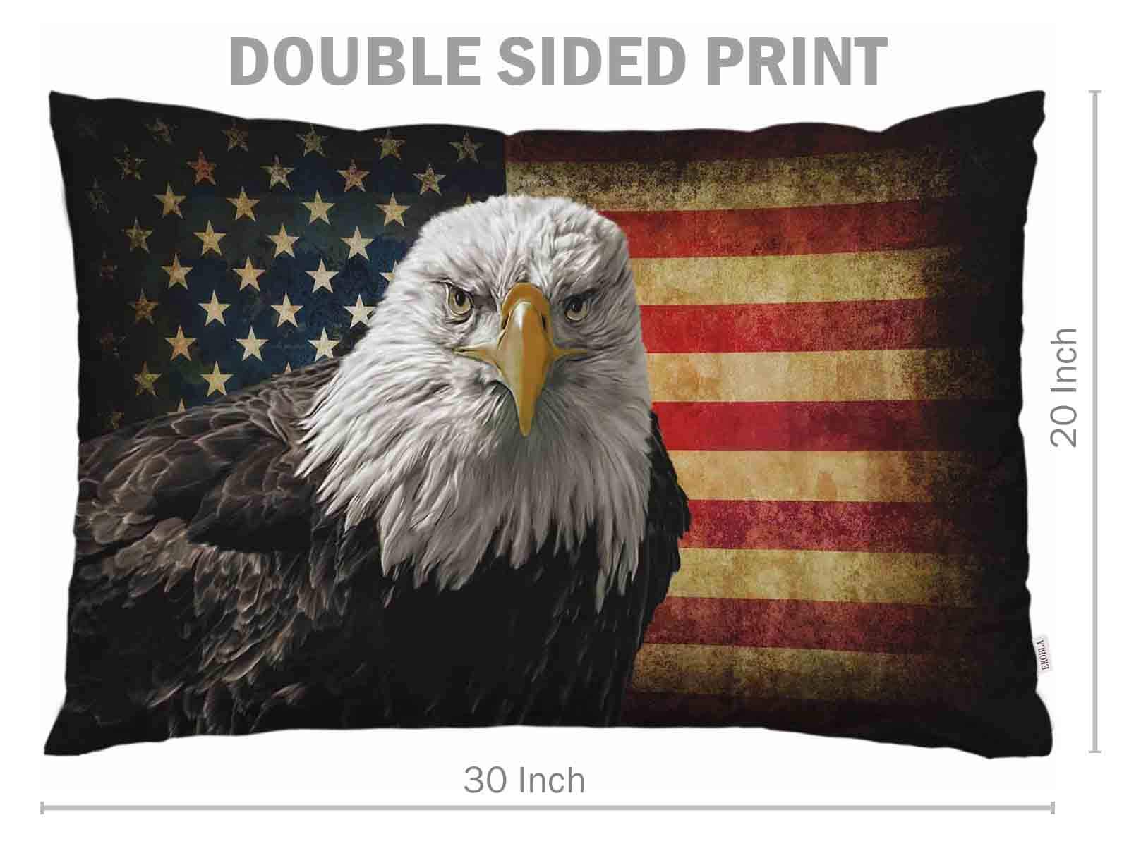 EKOBLA Throw Pillow Cover American Bald Eagle On Grunge Flag USA Flag Patriotic Stripe Star Decor Lumbar Pillow Case Cushion for Sofa Couch Bed Standard Queen Size 20x30 Inch