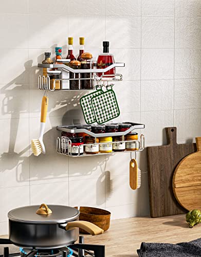 HapiRm Shower Caddy Bathroom Organizer Shelf Build in Shampoo Holder, No Drilling Rust Proof Stainless Steel Shower Storage Rack with 11 Hooks for Hanging Shower Ball and Razor