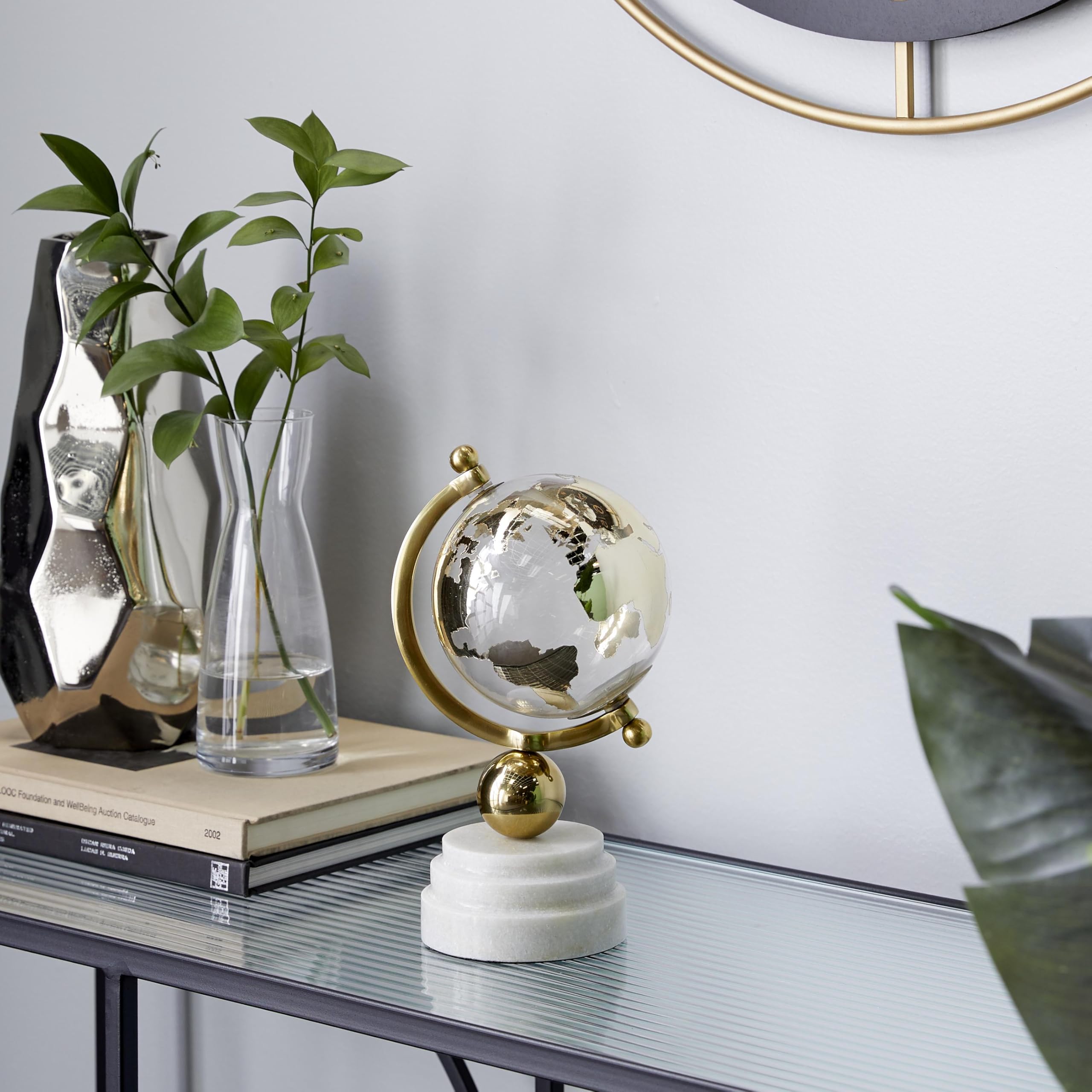 Deco 79 Marble Globe with Marble Base and White Base, 5" x 5" x 11", Gold
