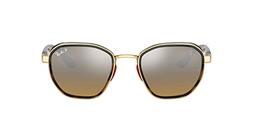 Ray-Ban RB3674M Scuderia Ferrari Collection Round Sunglasses, Gold/Chromance Brown Mirrored Grey Polarized, 51 mm