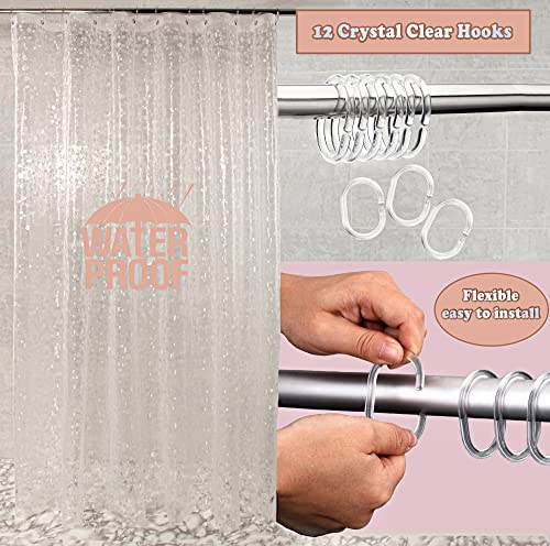 VENICE COLLECTIONS Shower Curtain Liner 3D Semi Transparent Heavy 8G Thick PEVA Waterproof Plastic Metal Grommets and Weighted Magnets 70 x 72 inches with Hooks Pebble Clear