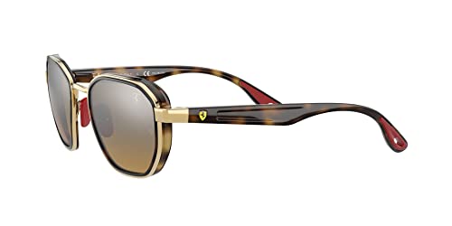 Ray-Ban RB3674M Scuderia Ferrari Collection Round Sunglasses, Gold/Chromance Brown Mirrored Grey Polarized, 51 mm