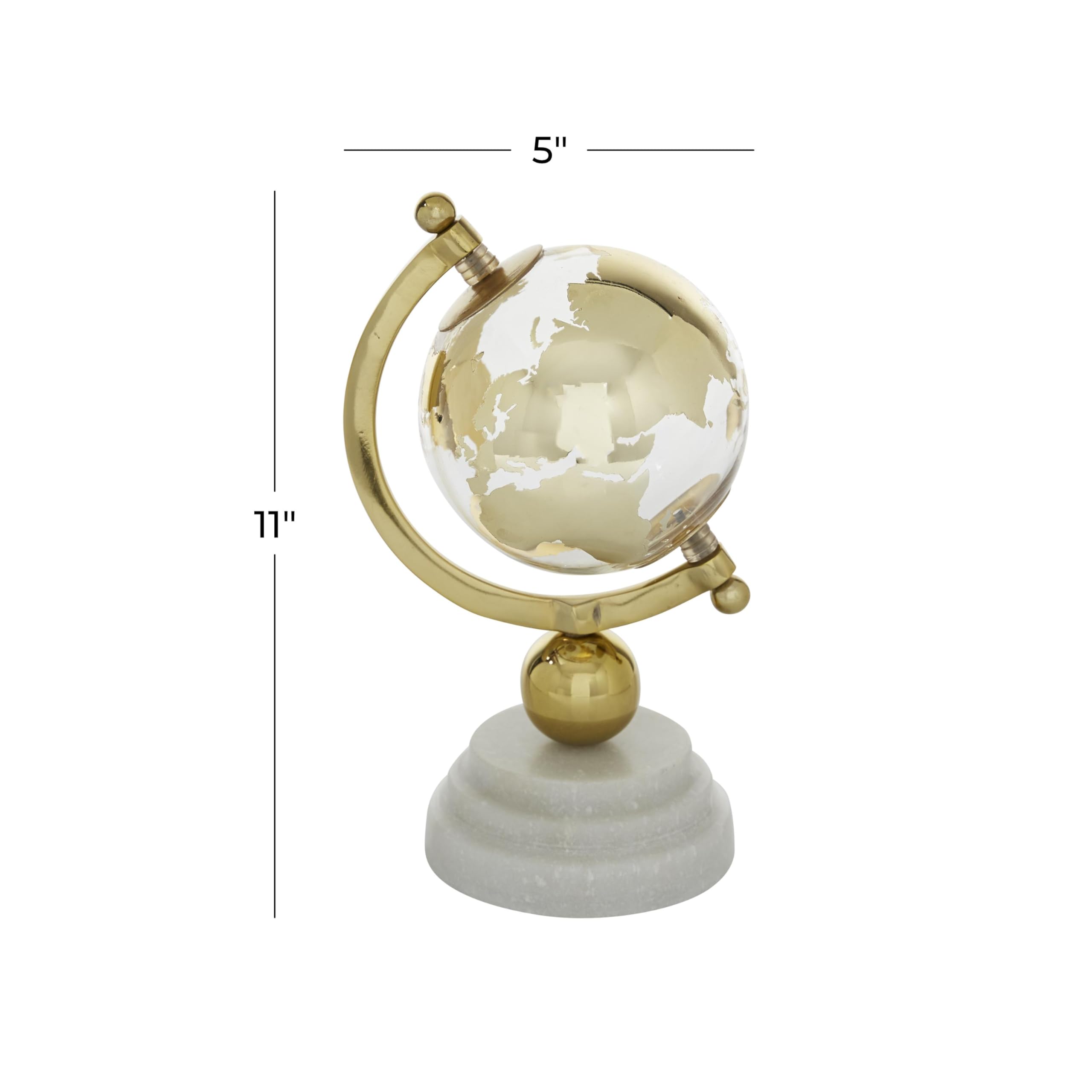 Deco 79 Marble Globe with Marble Base and White Base, 5" x 5" x 11", Gold