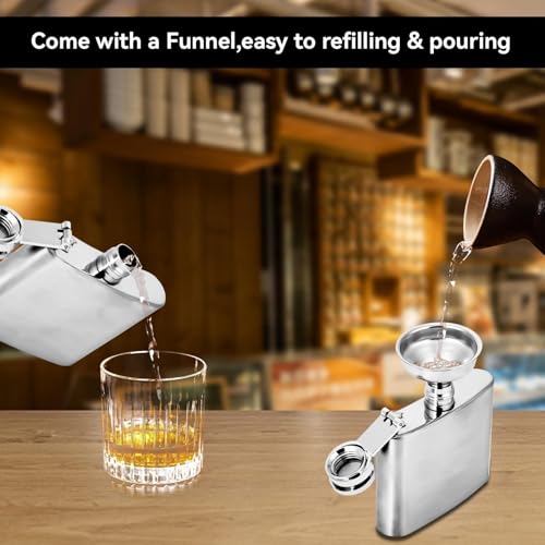 2 Oz Stainless Steel Hip Flask Leakproof Drinking Flask with Funnel Flask Hip Set for Men Camping Pocket Flask Easy Pour Funnel Flask Whiskey Flask Metal Liquor Flask Drinking Flask Ideal for Gift