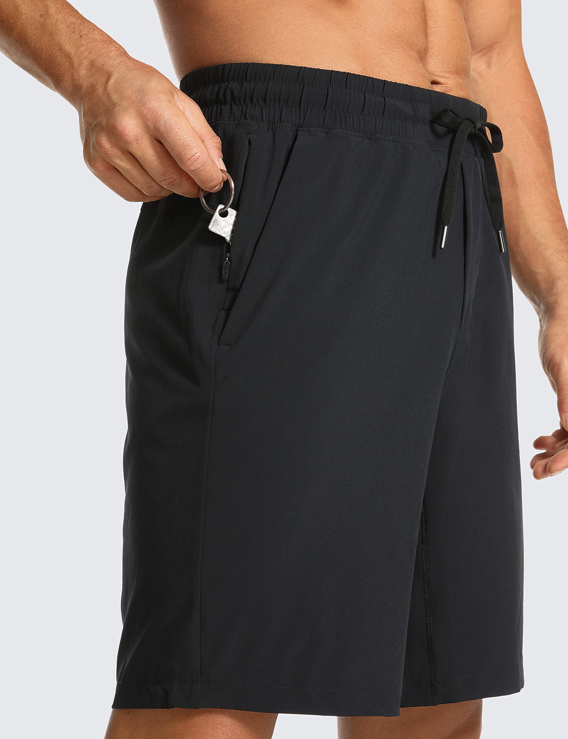CRZ YOGA Men's Linerless Workout Shorts - 9'' Quick Dry Running Sports Athletic Gym Shorts with Pockets Black Large