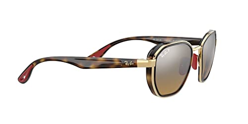 Ray-Ban RB3674M Scuderia Ferrari Collection Round Sunglasses, Gold/Chromance Brown Mirrored Grey Polarized, 51 mm