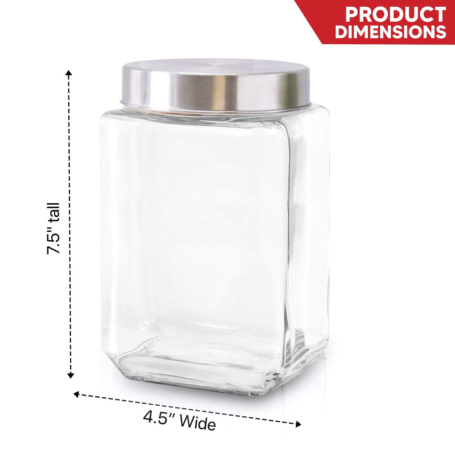 Glass Containers for Kitchen – Set of 3 Food Storage Containers – Storage Jars with Stainless Steel Lids – Suitable for Cookies, Snacks, Coffee – Screw-on Lid – 57oz Capacity