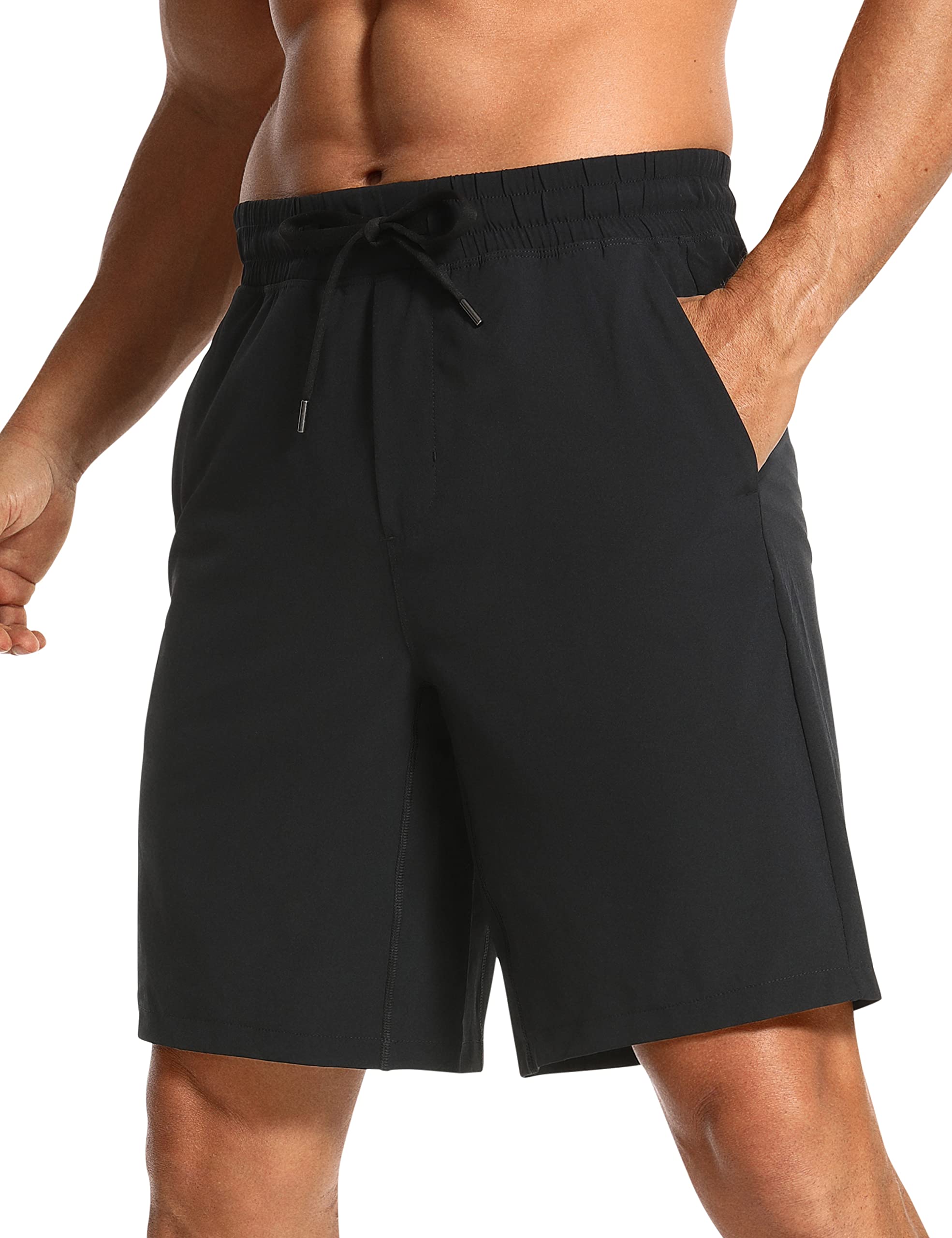 CRZ YOGA Men's Linerless Workout Shorts - 9'' Quick Dry Running Sports Athletic Gym Shorts with Pockets Black Large