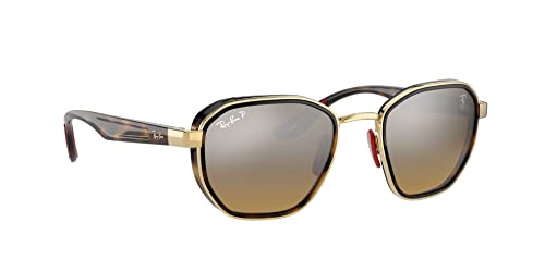 Ray-Ban RB3674M Scuderia Ferrari Collection Round Sunglasses, Gold/Chromance Brown Mirrored Grey Polarized, 51 mm