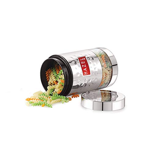 HAZEL Stainless Steel Hammered Finish Transparent Glossy See Through Container, Set of 6, 700 ML Each, Silver