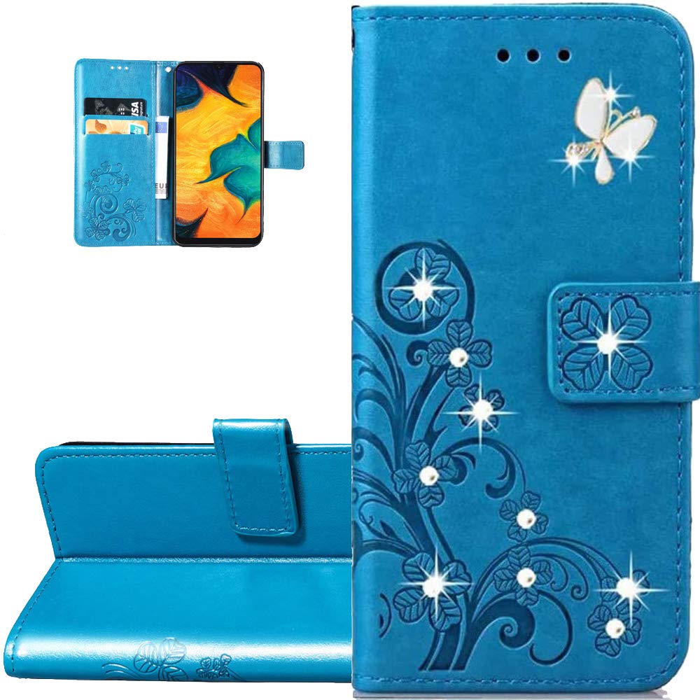 LEMAXELERS Galaxy Z Fold 2 5G Case Bling Diamond Clover Wallet Case with Card Slots Magnetic Flip Stand Premium PU Leather Shockproof Cover for Samsung Galaxy Z Fold 2 5G Diamond Clover Blue SD