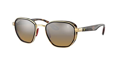 Ray-Ban RB3674M Scuderia Ferrari Collection Round Sunglasses, Gold/Chromance Brown Mirrored Grey Polarized, 51 mm