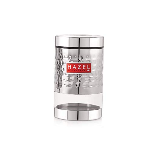 HAZEL Stainless Steel Hammered Finish Transparent Glossy See Through Container, Set of 6, 700 ML Each, Silver