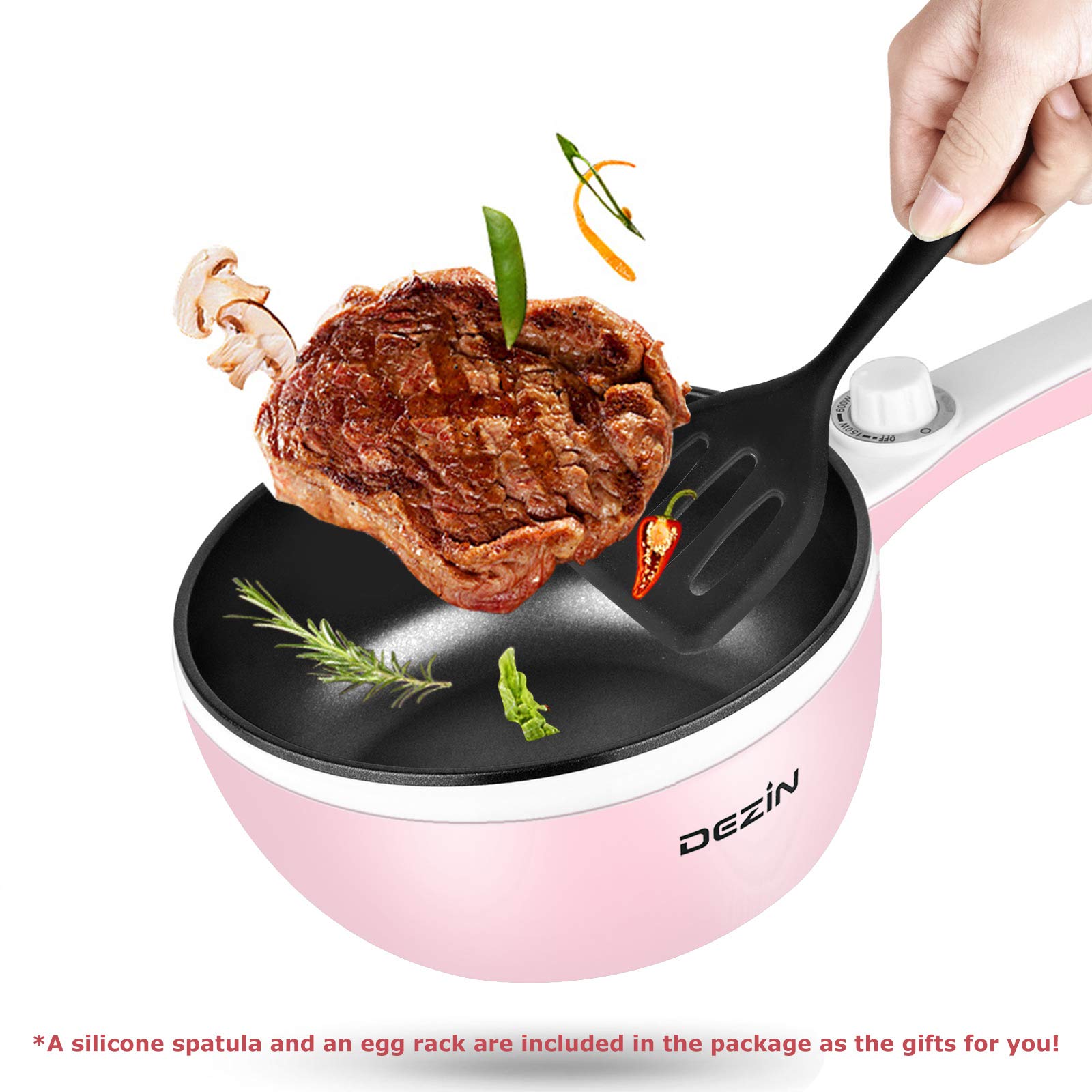 Dezin Hot Pot Electric Upgraded, Non-Stick Sauté Pan, Rapid Noodles Electric Pot, 1.5L Mini Portable Hot Pot for Steak, Egg, Fried Rice, Ramen, Oatmeal, Soup with Power Adjustment