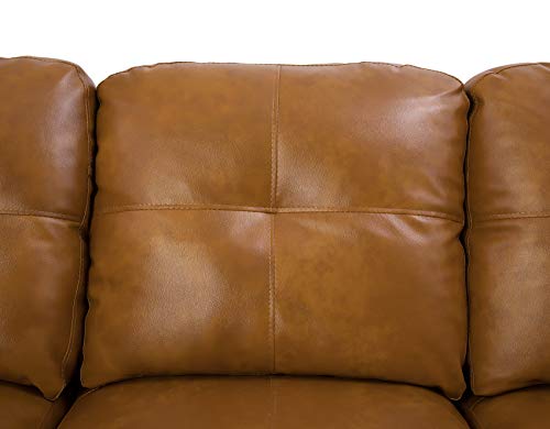 A Ainehome L-Shape Sectional Sofa Set, Ginger, Right Hand Facing, Tufted Leather, Storage Ottoman, Toss Pillows