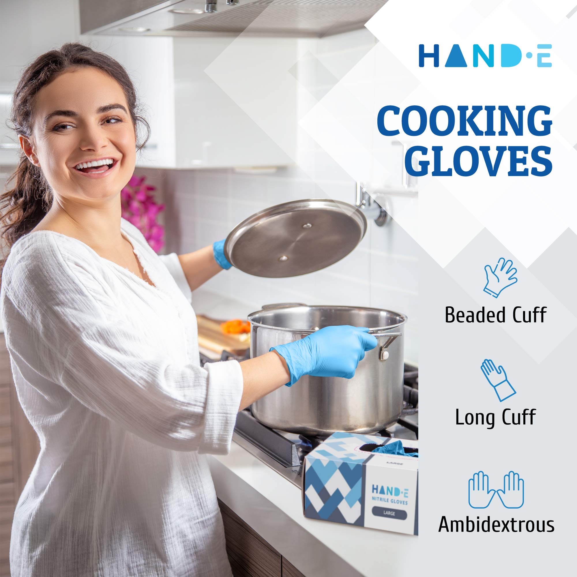Hand-E Touch Blue Nitrile Disposable Gloves X Small 100 Count - Latex Free Medical Exam Gloves, Powder Free Food Safe Cooking Gloves