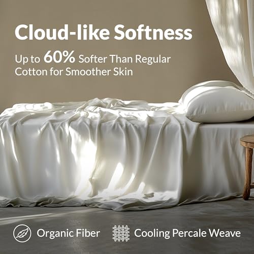 Eucalyptus Tencel Lyocell Pillow Cases - Cooling, Light, Temperature Regulating, Skin-Friendly Pillow Cover - Thin, Crisp and Breathable Percale Pillowcases - (Ivory, King)