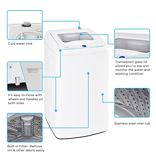 COMFEE’ Portable Washing Machine, 0.9 Cu.ft Compact Washer With LED Display, 5 Wash Cycles, 2 Built-in Rollers, Space Saving Full-Automatic Washer, Ideal for RV/Dorm/Apartment, Ivory White