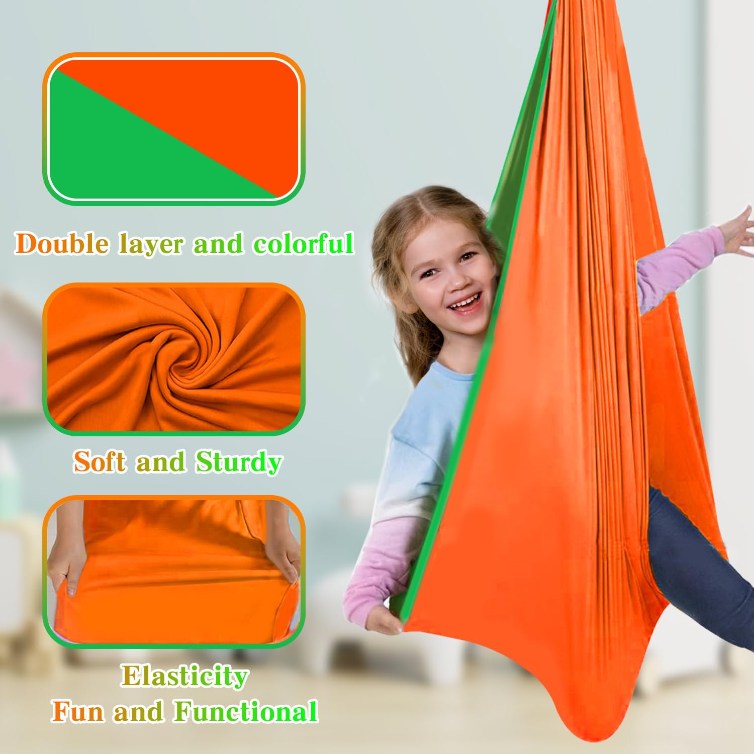 Indoor Therapy Sensory Swing for Kids,Double Layers Adjustable Snuggle Cuddle Hammock Lycra Therapy Swing Has Calming,Outdoor Swing Hammock for Child & Adult with Autism, ADHD,Aspergers,Special Needs