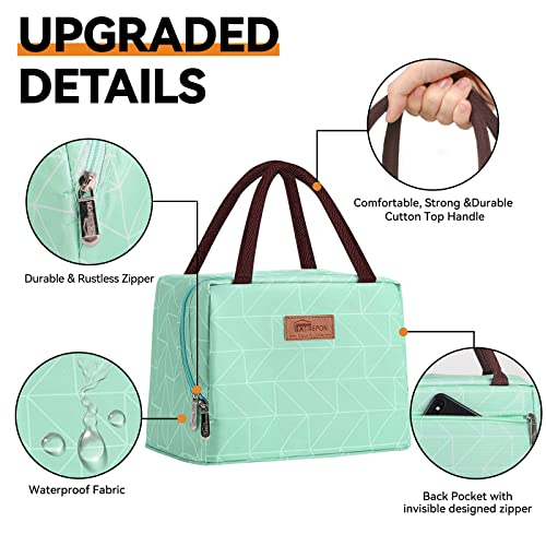 HOMESPON Insulated Lunch Bag for Women Men Lunch Box Cooler Aesthetic Lunch Tote with Pocket for Work Picnic (Green)