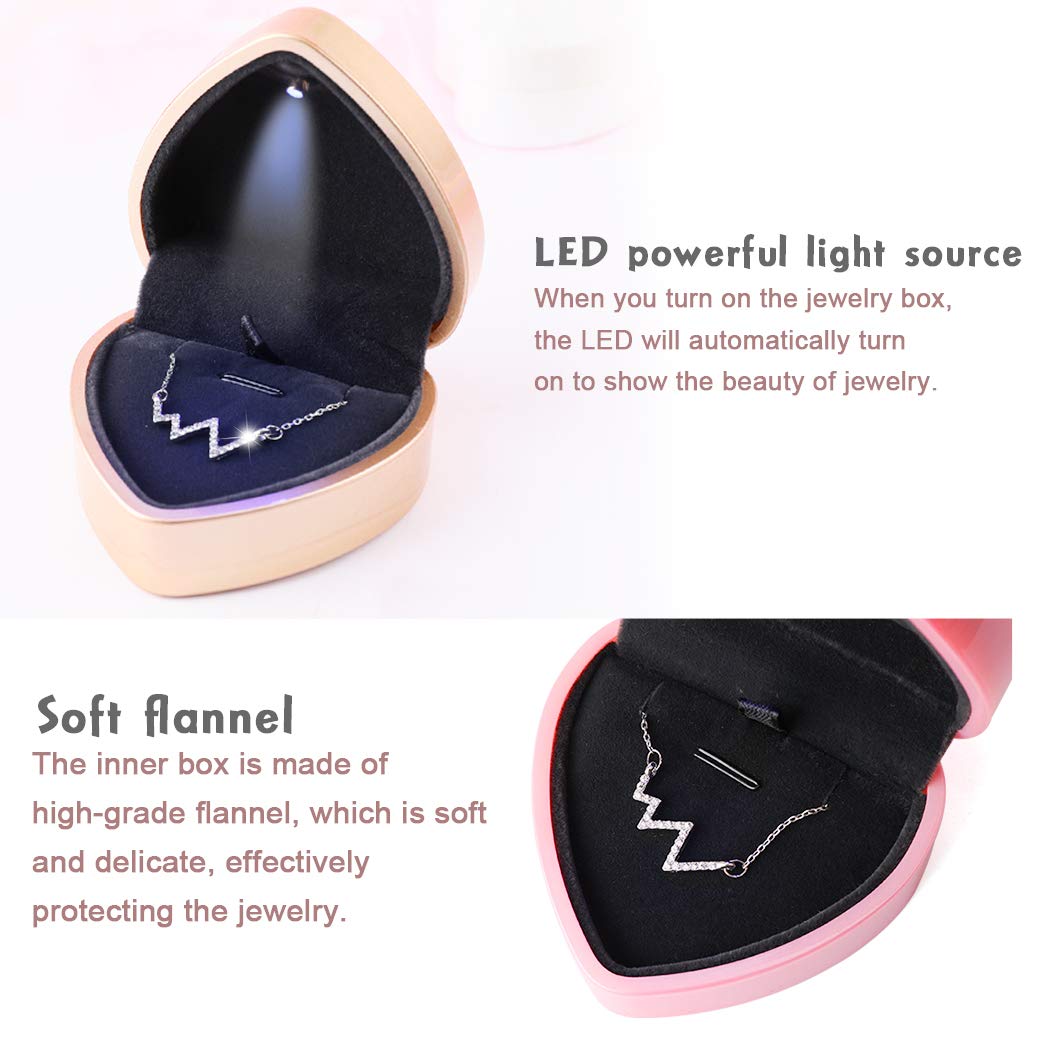 iSuperb Pendant Necklace Box with LED Light Heart Shape Jewelry Gift Box Bracelet Case for Anniversary Wedding Engagment (Blue)