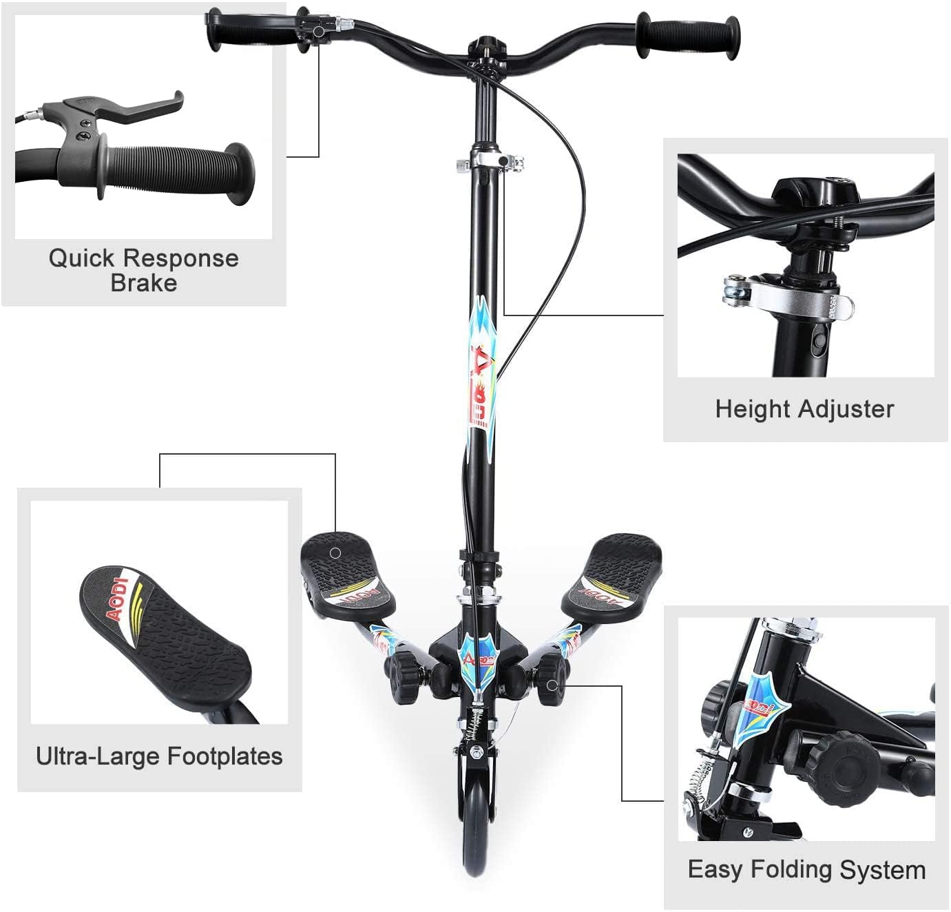 SANSIRP Swing Scooter for Kids, 3 Wheels Wiggle Scooter Foldable Self-Propelling Drift Kick Speeder Scooter with 3-Level Adjustable/Illuminated LED Wheels for Boys Girls Ages 3-8 Years