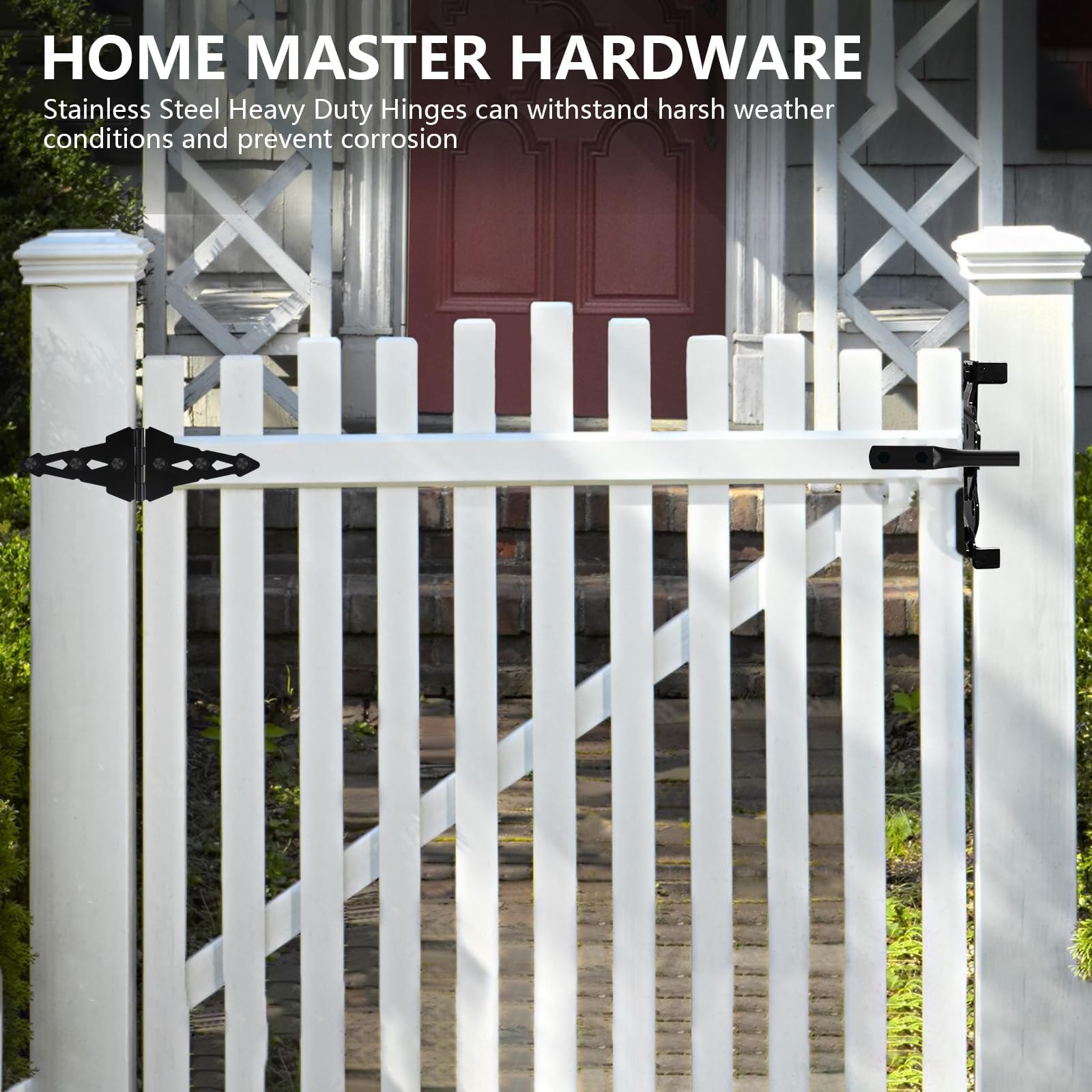 HOME MASTER HARDWARE 8 inch Gate Hinges,Heavy Duty gate Hinges,Wood Gate Hinges for Wooden Fences for patios, barn Doors, Yard gate,with Screws, Black, (6 Pack)