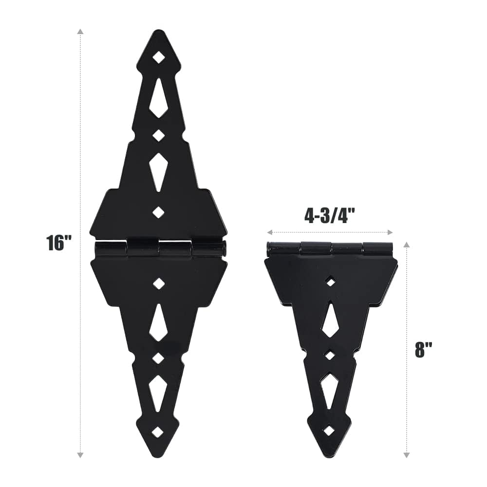 HOME MASTER HARDWARE 8 inch Gate Hinges,Heavy Duty gate Hinges,Wood Gate Hinges for Wooden Fences for patios, barn Doors, Yard gate,with Screws, Black, (6 Pack)