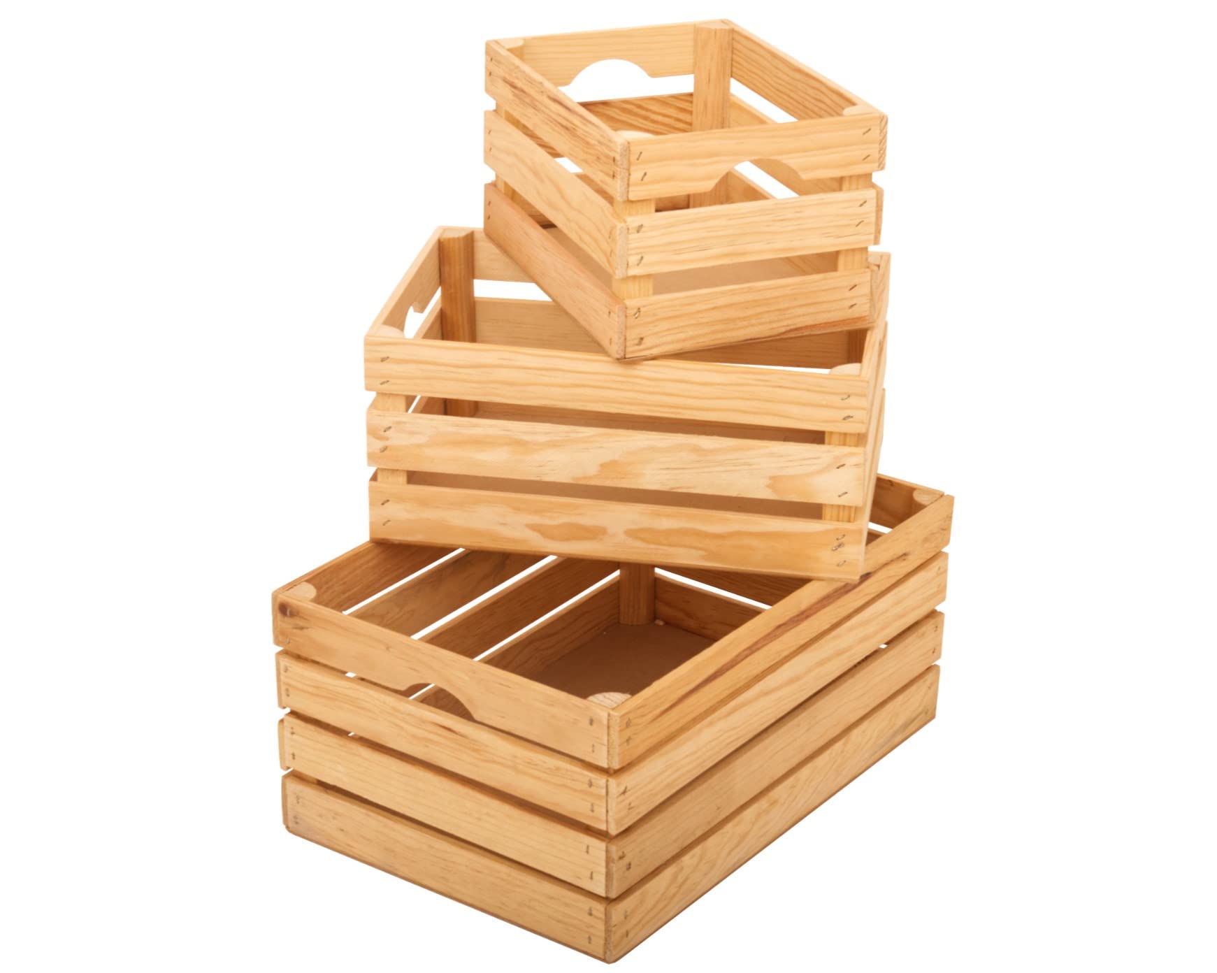 VINTAYARD Rustic Wood Crates for vintage decorative display, Nesting Crate set for storage and farmhouse style decor, wooden boxes made from 100% Wood (Natural Pine, Nested Set of 3)