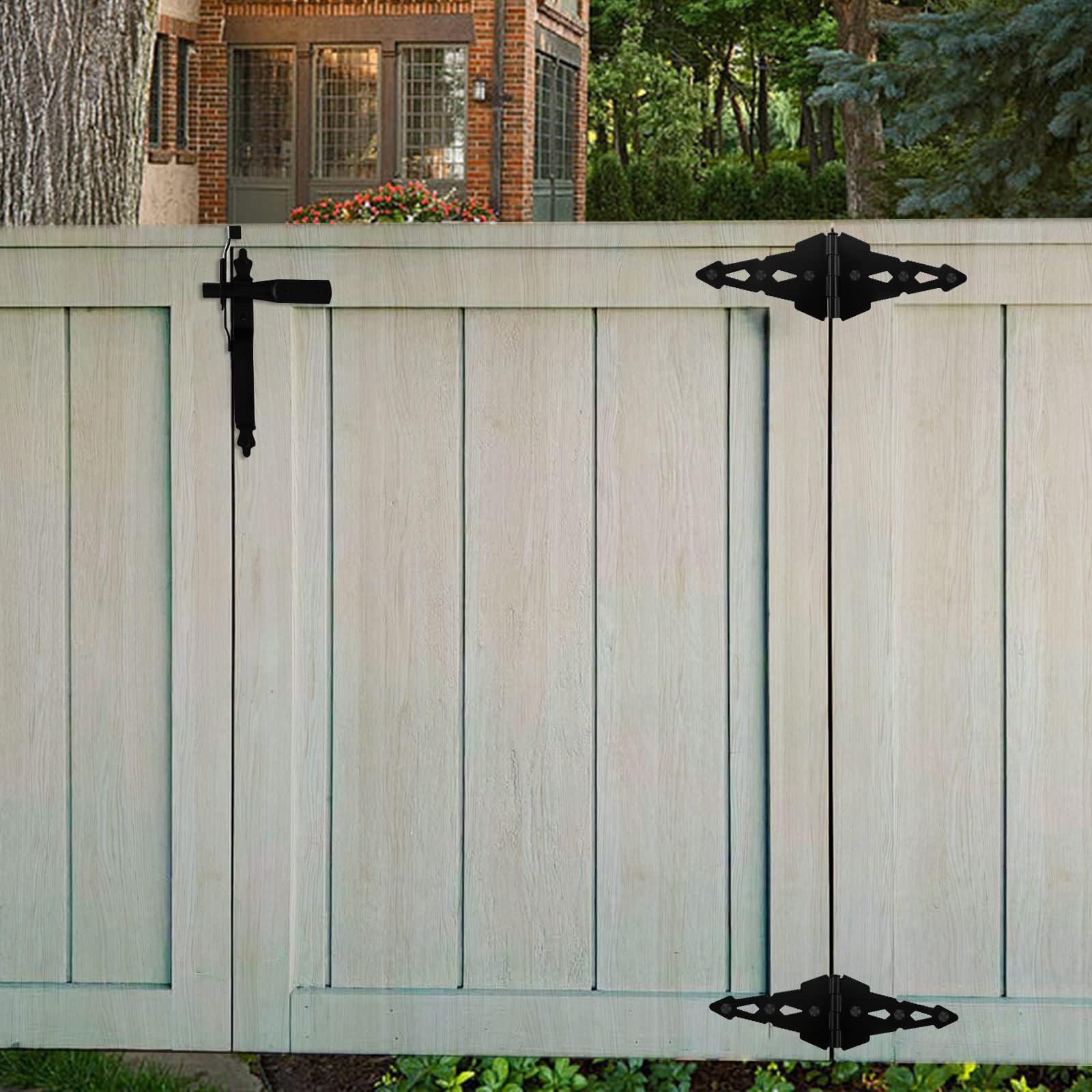 HOME MASTER HARDWARE 8 inch Gate Hinges,Heavy Duty gate Hinges,Wood Gate Hinges for Wooden Fences for patios, barn Doors, Yard gate,with Screws, Black, (6 Pack)