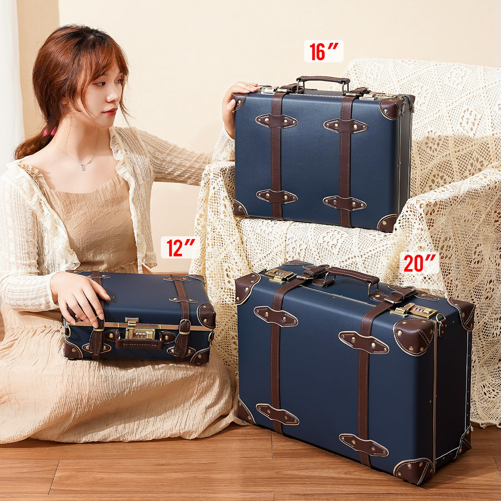 urecity Vintage and Cute Carry-on Overnight Case Non-wheeled Mini Leather Trunk Suitcase with Shoulder Strap