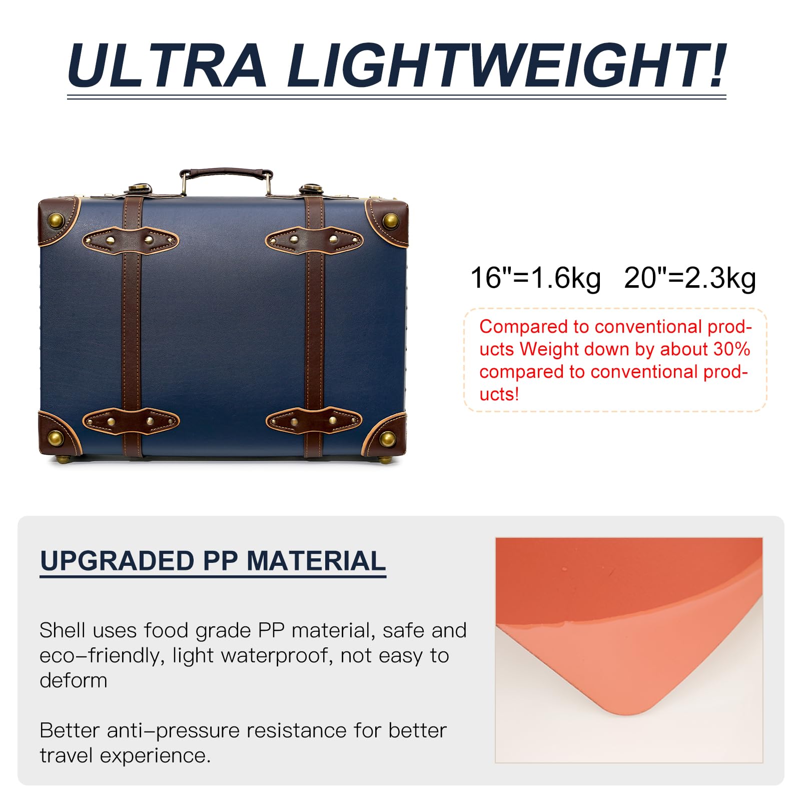 urecity Vintage and Cute Carry-on Overnight Case Non-wheeled Mini Leather Trunk Suitcase with Shoulder Strap