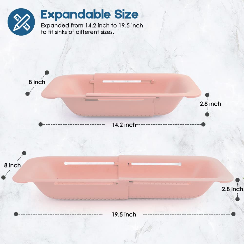 Collapsible Colander Kitchen Extendable Strainer Fruits Vegetables Noodle Pasta Food Drain Basket Space-Saver Portable Drainer Over Sink (1, 4#Pink)