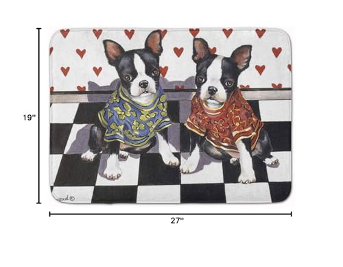 Caroline's Treasures PPP3249RUG Boston Terrier Puppy Love Machine Washable Memory Foam Mat, Bathroom Rug, Non-Slip Bath Mat, Durable Thick Washable Rugs for Kitchen, Bathroom Quick Dry, Decorative