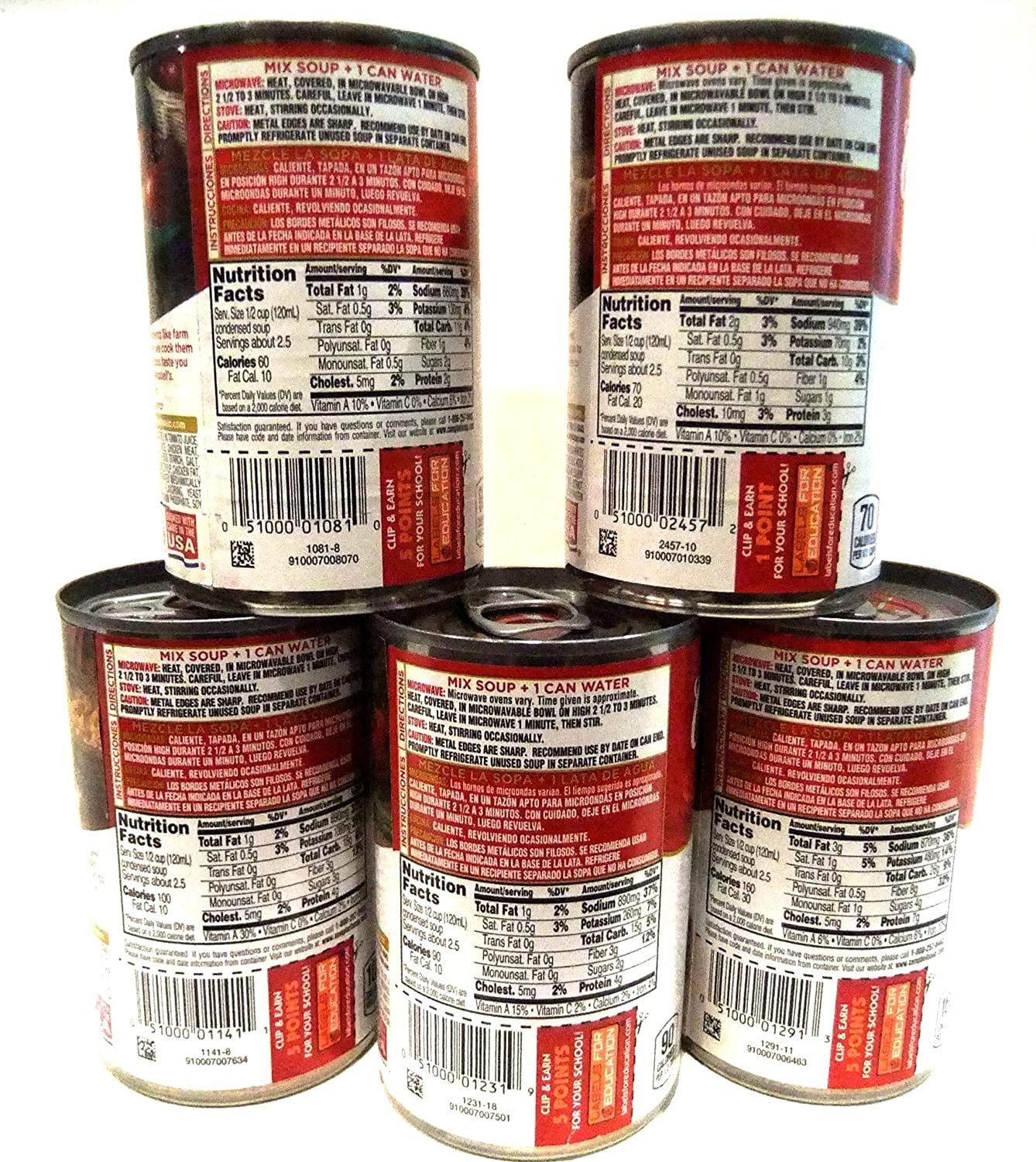 Campbell’s Soup WINTER WARM-UP VARIETY 10 Pack, 2 cans each of: CHICKEN GUMBO, MINESTRONE, BEAN & BACON, HOMESTYLE CHICKEN NOODLE, VEGETABLE BEEF.