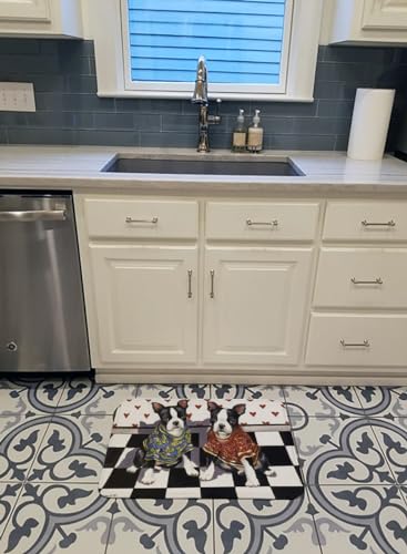 Caroline's Treasures PPP3249RUG Boston Terrier Puppy Love Machine Washable Memory Foam Mat, Bathroom Rug, Non-Slip Bath Mat, Durable Thick Washable Rugs for Kitchen, Bathroom Quick Dry, Decorative