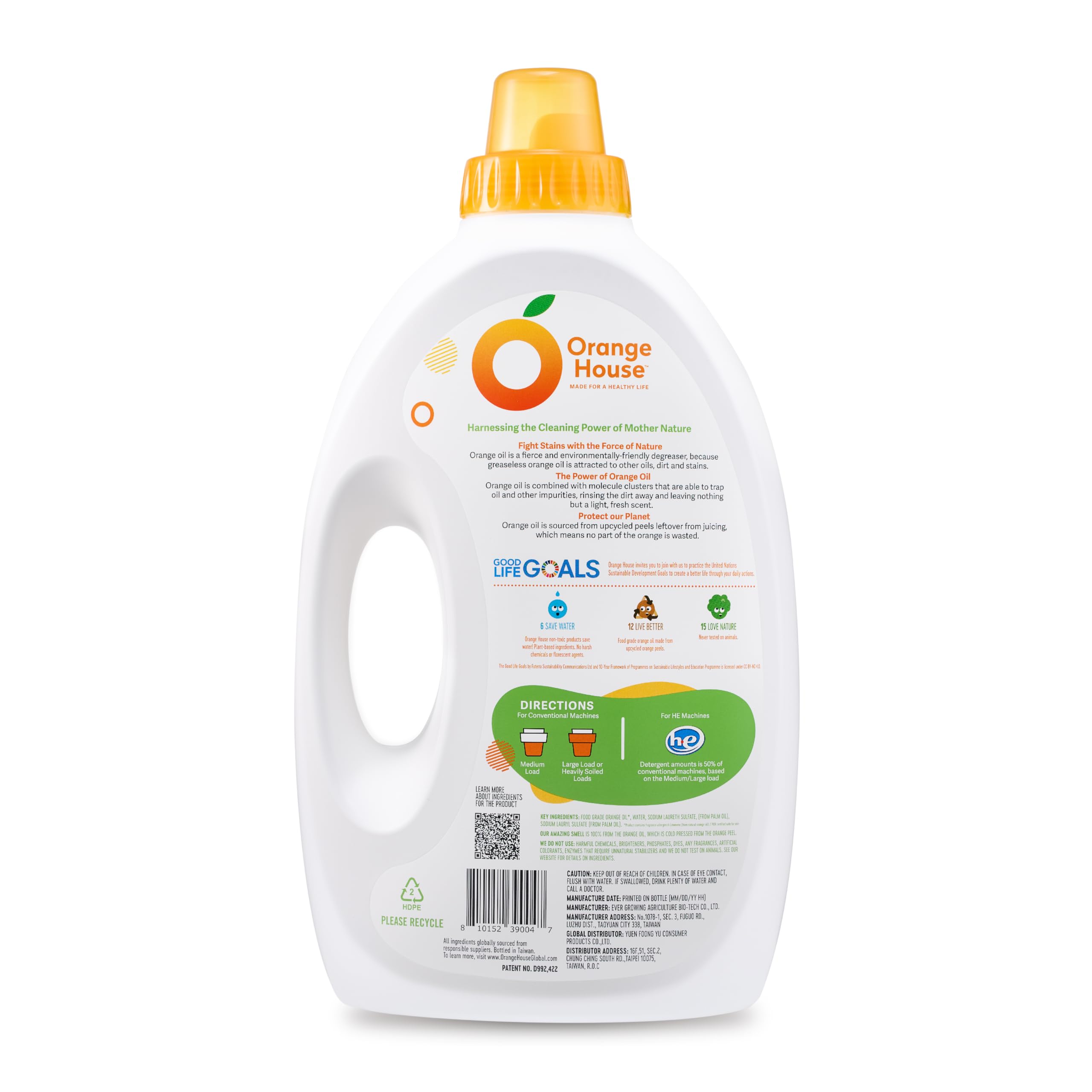 Orange House Liquid Laundry Detergent, Free and Clear, Natural Clean Laundry Detergent, Made of Orange Oil, Hypoallergenic Liquid Detergent No Harmful Chemical, 135.3 Fl Oz, HE & Standard Machine