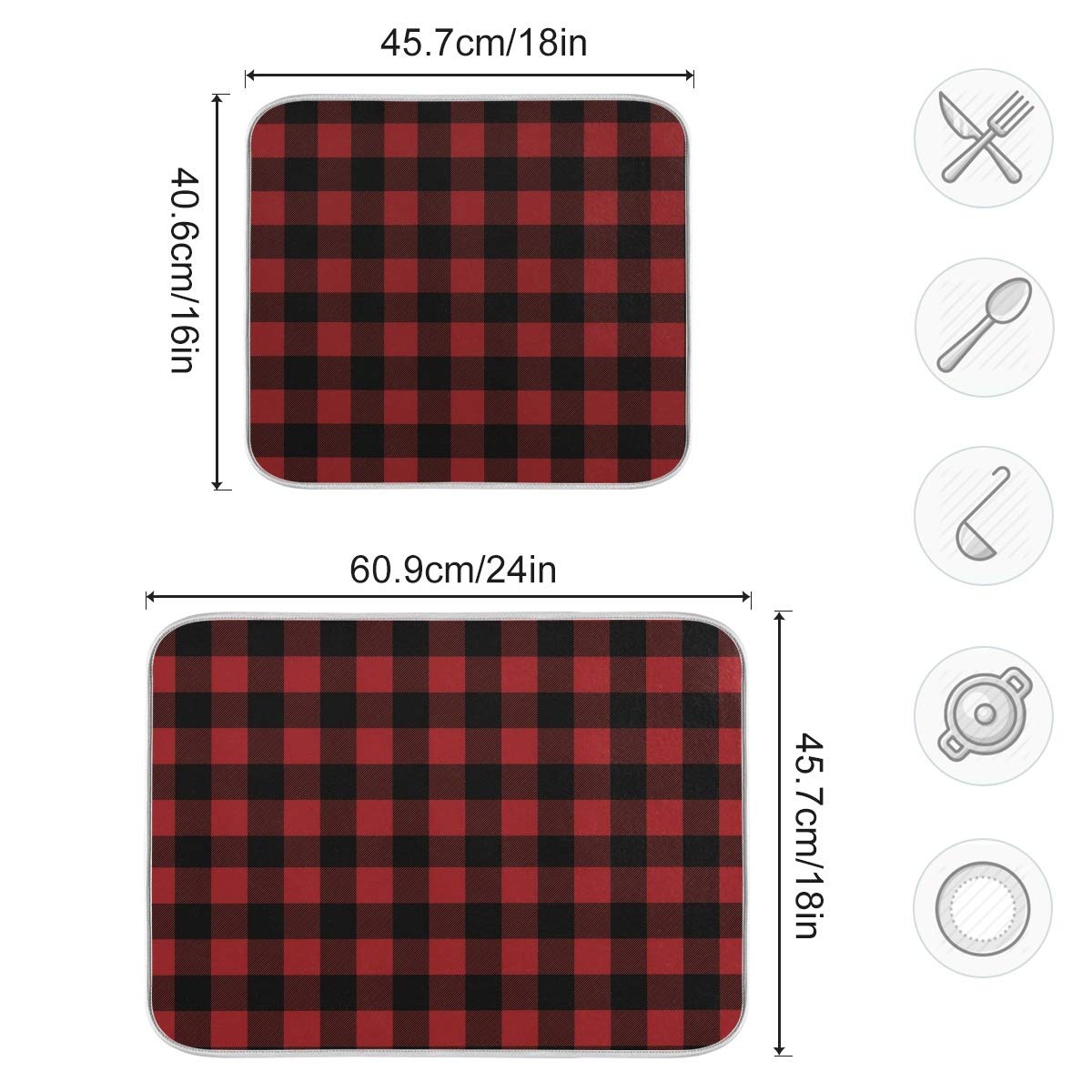 Red and Black Buffalo Plaid Dish Drying Mat 16x18 for Kitchen Merry Christmas Winter Xmas Dishes Pad Dish Drainer Rack Mats Absorbent Fast Dry Kitchen Accessories