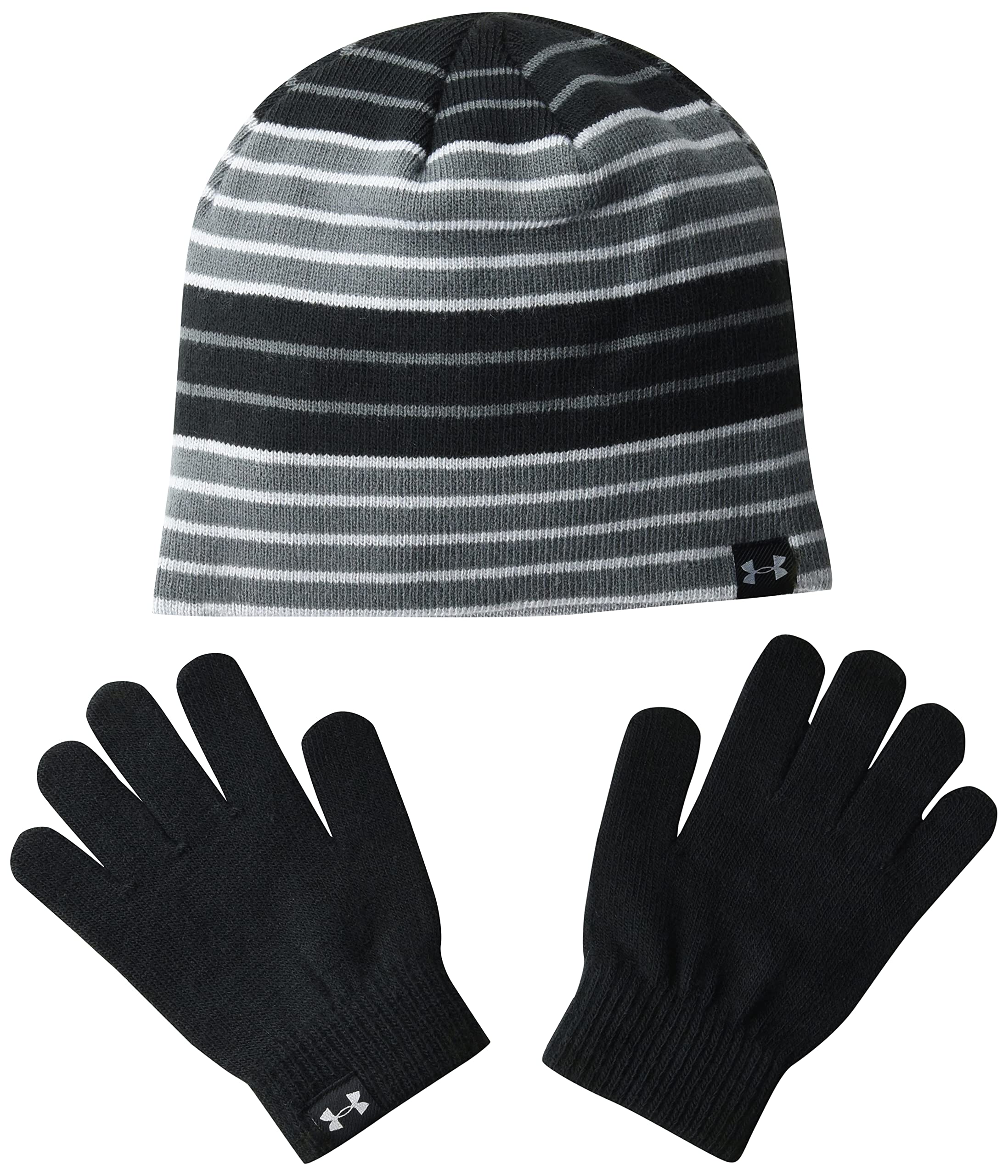 Under Armour girls Beanie Glove Combo , Black (001)/Mod Gray , One Size Fits All