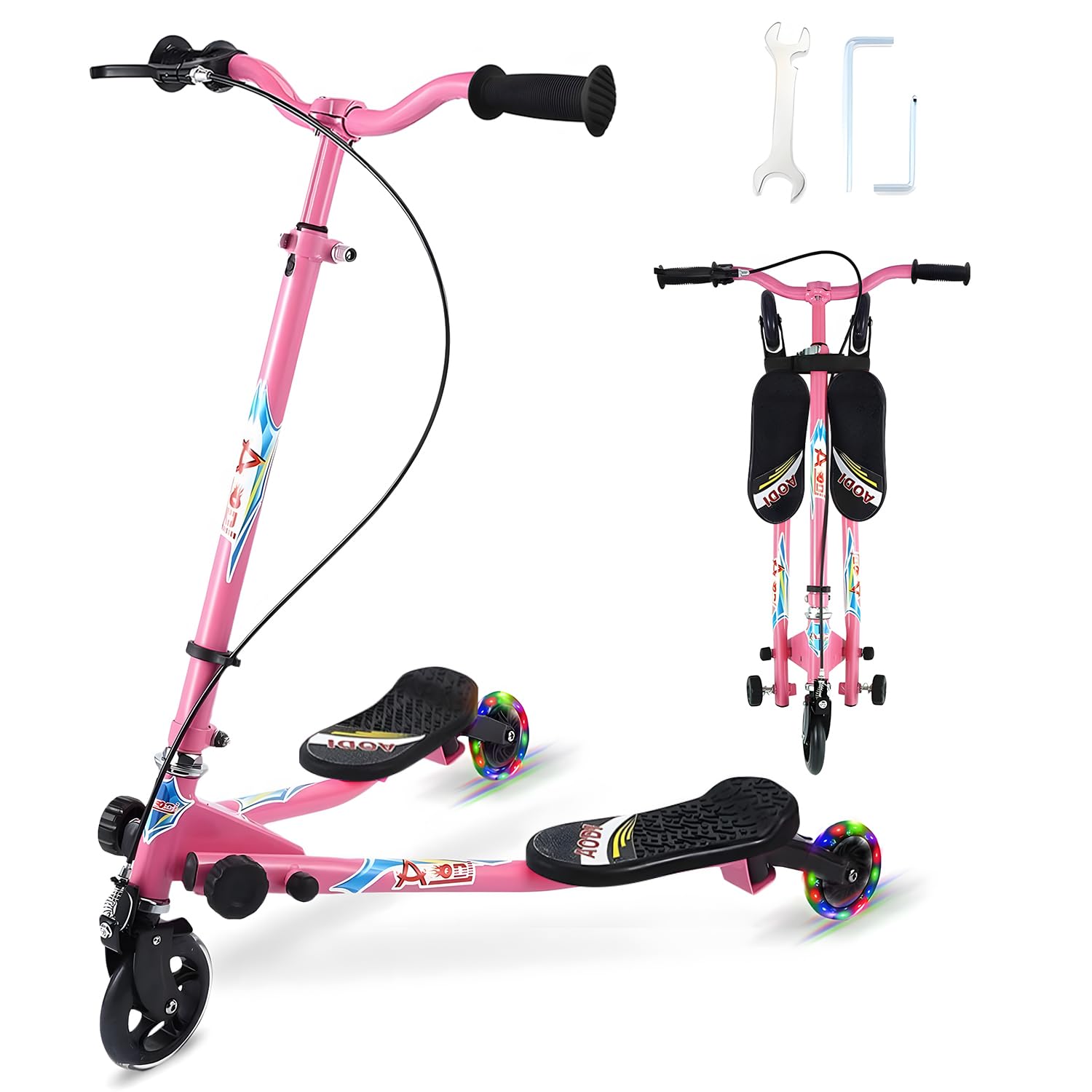 SANSIRP Swing Scooter for Kids, 3 Wheels Wiggle Scooter Foldable Self-Propelling Drift Kick Speeder Scooter with 3-Level Adjustable/LED Wheels for Boys Girls Ages 3-8