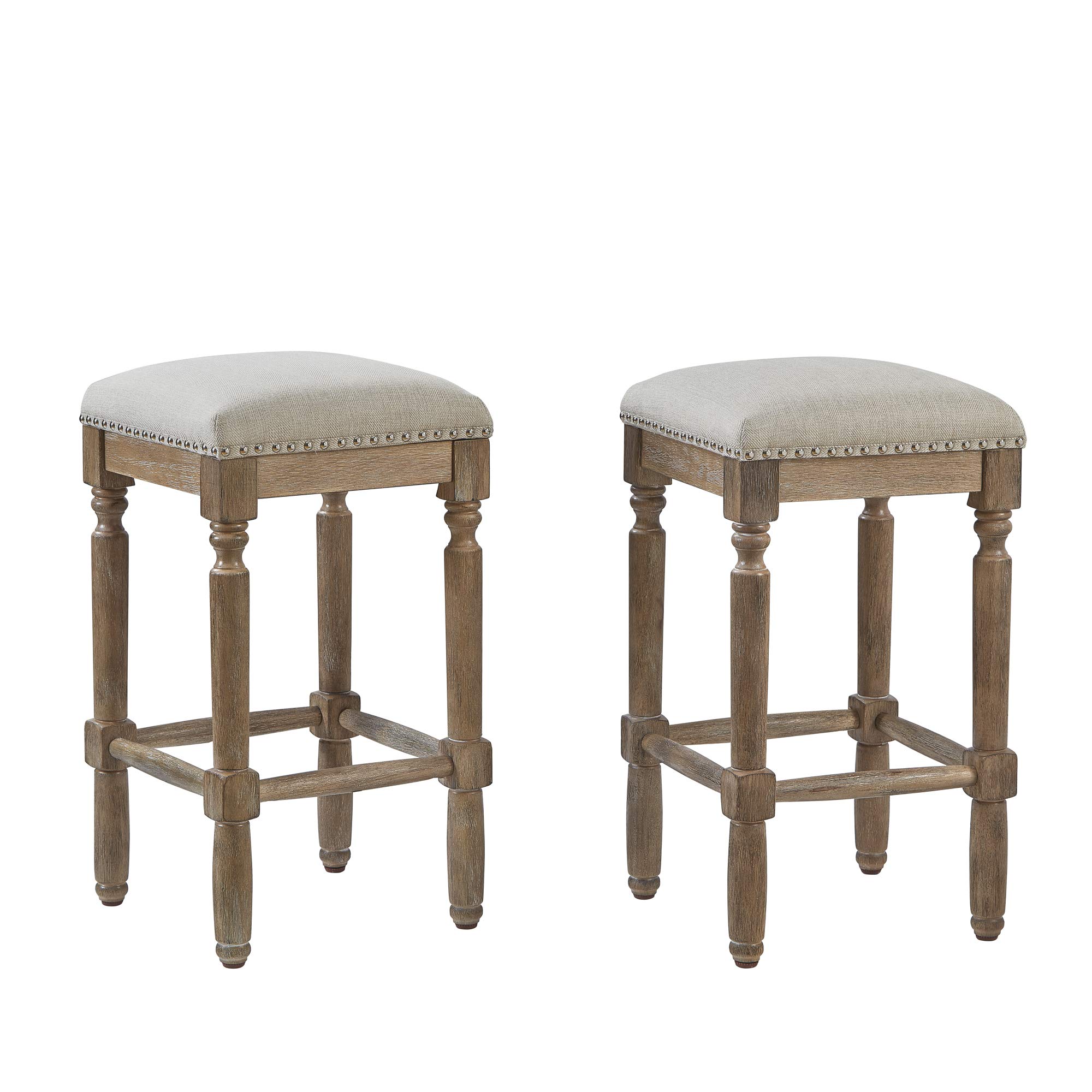 Ball & Cast Counter Height Barstool Upholstered Counter Stool Weathered Oak Finish 2-Pack 26" H