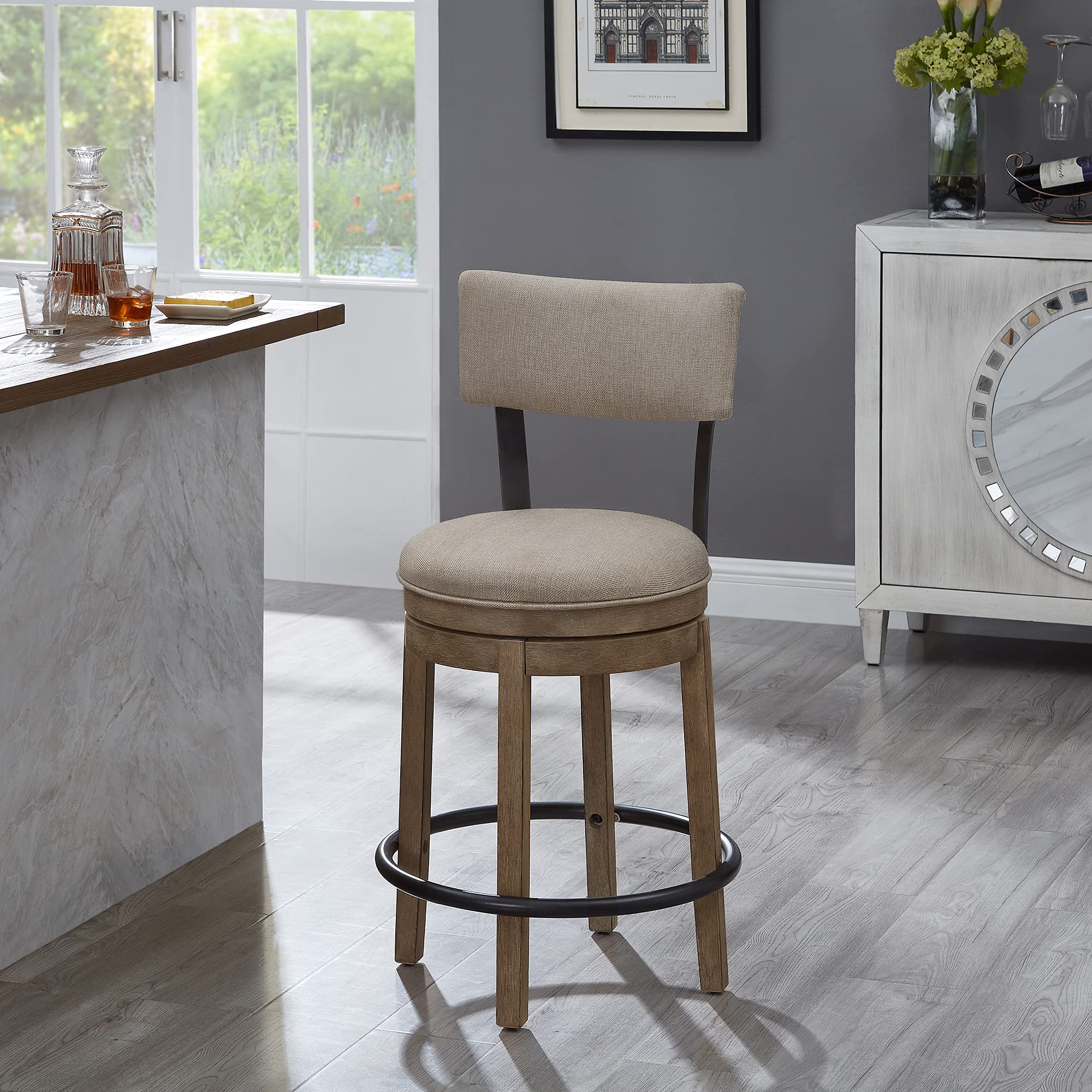 Ball & Cast Rustic Swivel Counter Stools Kitchen Barstool 24" Seat Height Wooden Frame Stool Chair, Taupe