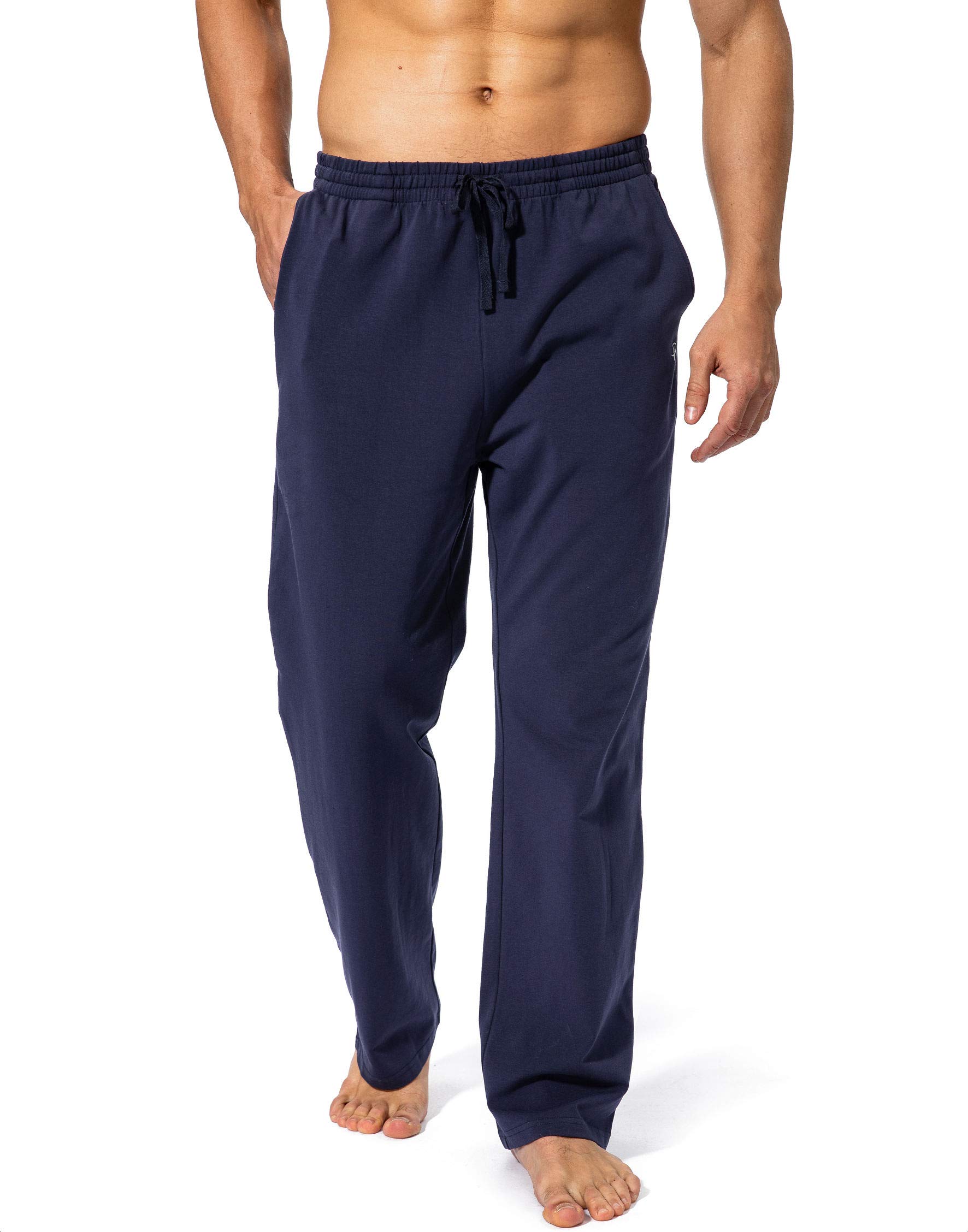 Pudolla Men's Cotton Yoga Sweatpants Athletic Lounge Pants Open Bottom Casual Jersey Pants for Men with Pockets (Navy Blue Large)