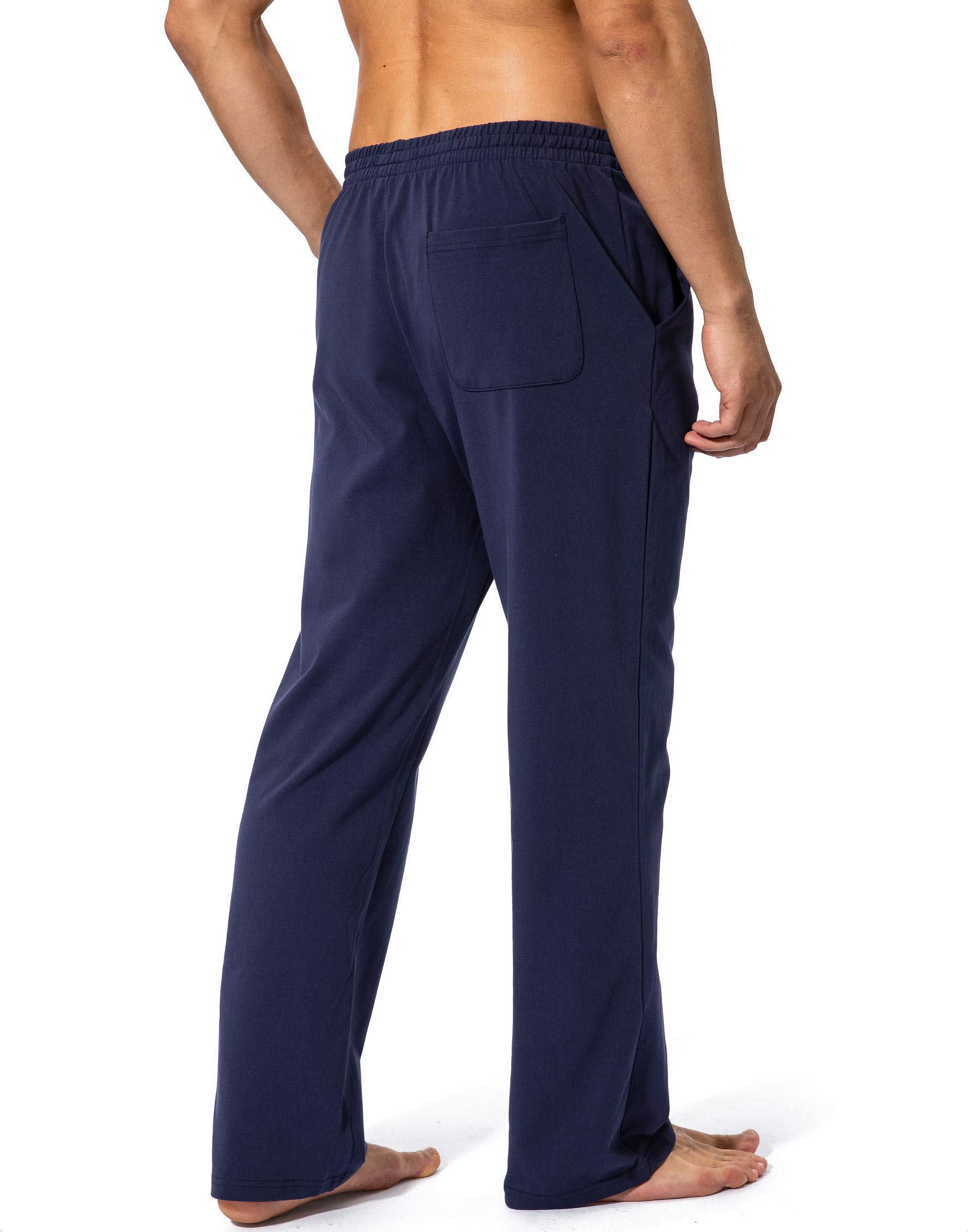 Pudolla Men's Cotton Yoga Sweatpants Athletic Lounge Pants Open Bottom Casual Jersey Pants for Men with Pockets (Navy Blue Large)