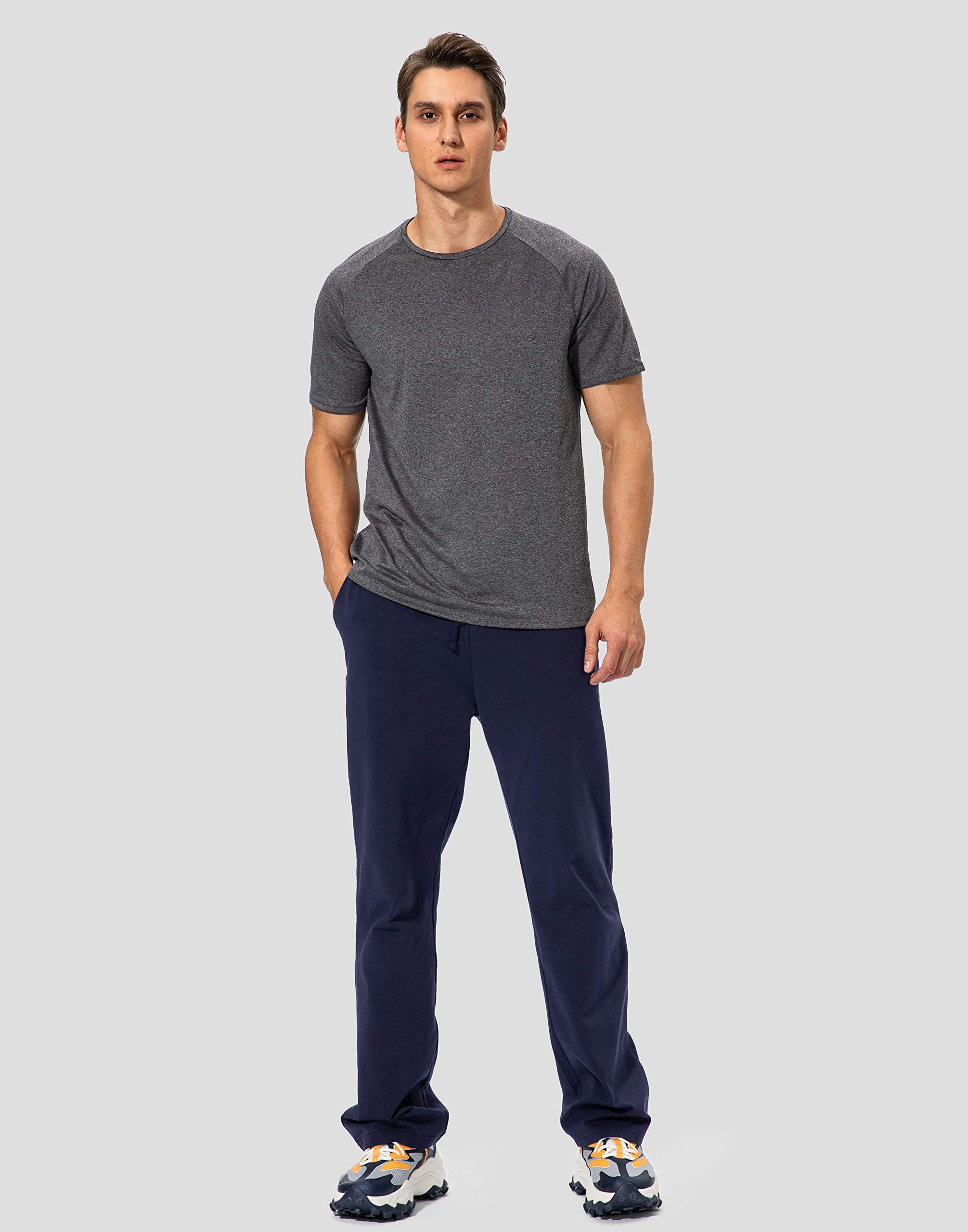Pudolla Men's Cotton Yoga Sweatpants Athletic Lounge Pants Open Bottom Casual Jersey Pants for Men with Pockets (Navy Blue Large)