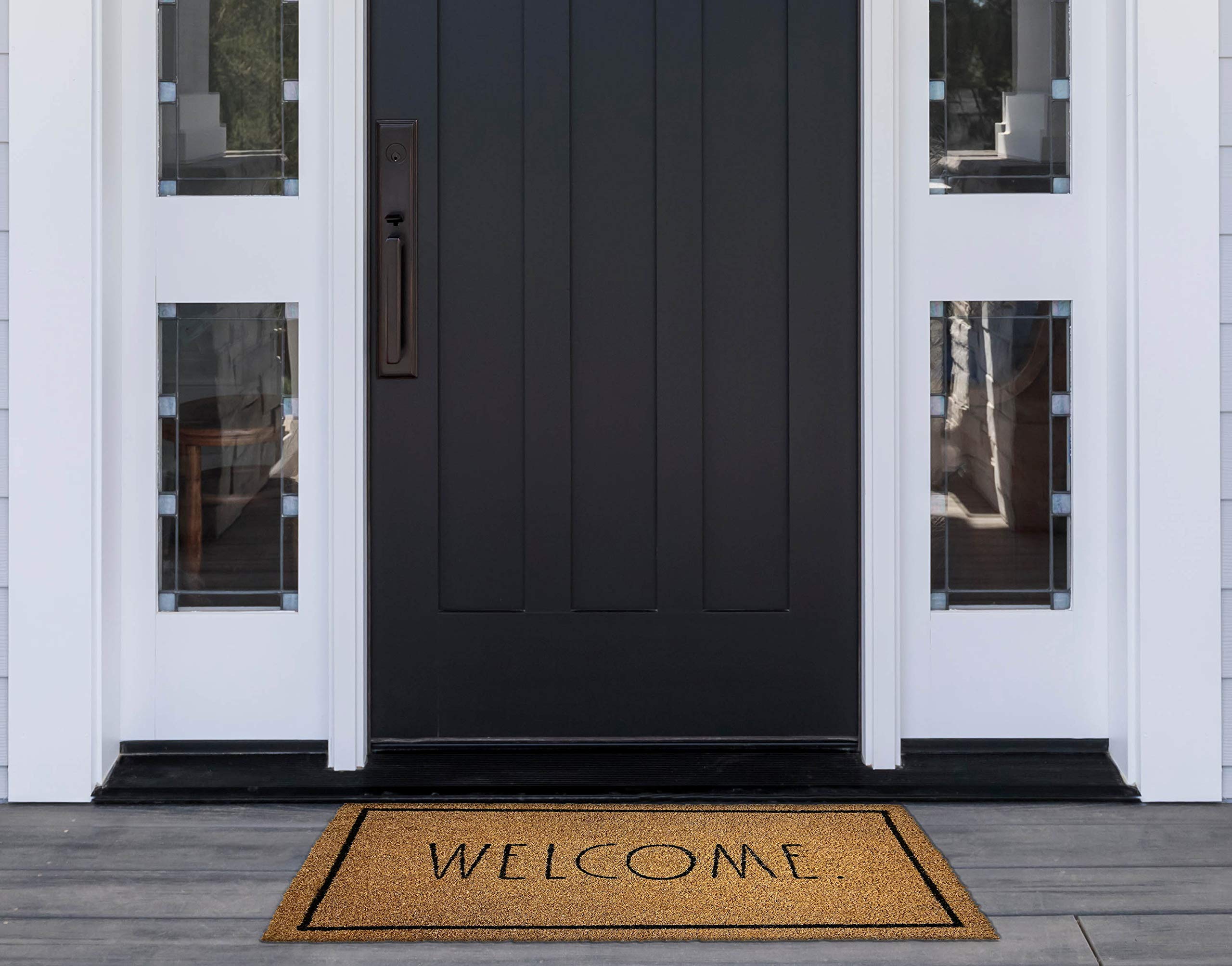 Rae Dunn Welcome Door Mat - 24" x 36" Welcome Mat - Coco Coir Coconut Fiber and Waterproof Rubber Back - Cute Decor Indoor and Outdoor Rug for Front Porch, Entrance, Entryway, Patio